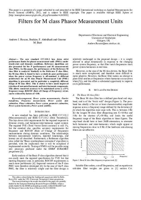 Pdf Filters For M Class Phasor Measurement Units