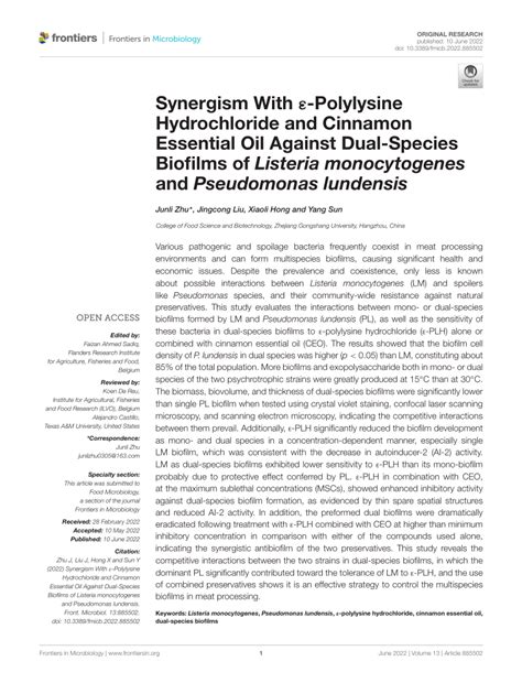 Pdf Synergism With ε Polylysine Hydrochloride And Cinnamon Essential Oil Against Dual Species