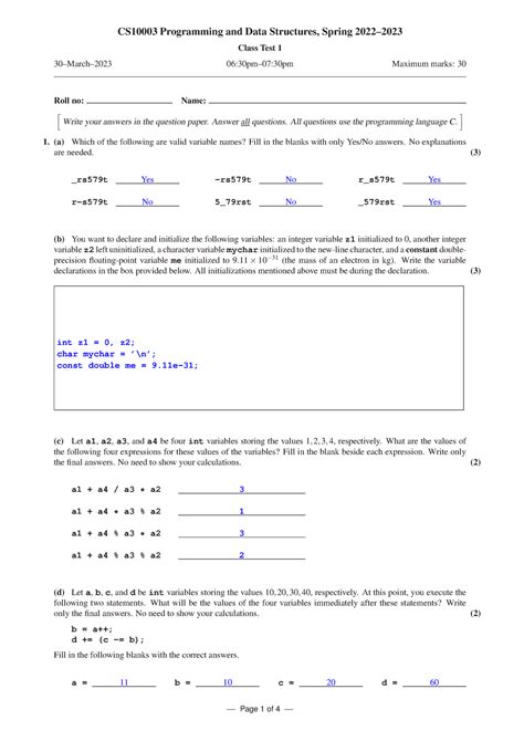 Ct1 Class Test 1 Of Pds Iit Kgp 2022 23spring Cs10003 Programming
