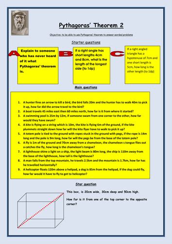 Pythagoras Worded Question Worksheet Teaching Resources
