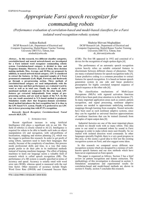 PDF Appropriate Farsi Speech Recognizer For Commanding Robots