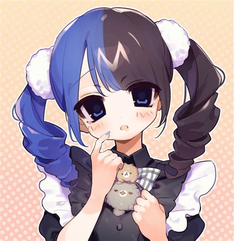 Safebooru 1girl 2000s Style Black Hair Blue Eyes Blue Hair Blue