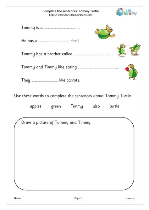 Complete The Sentences Tommy Turtle Story Writing By URBrainy