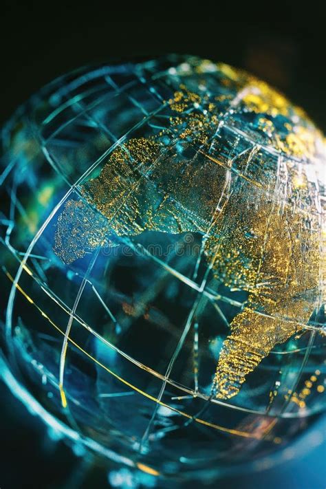 Spherical Representation Of Interconnected Globe With Golden Network And Circuitry Overlaid