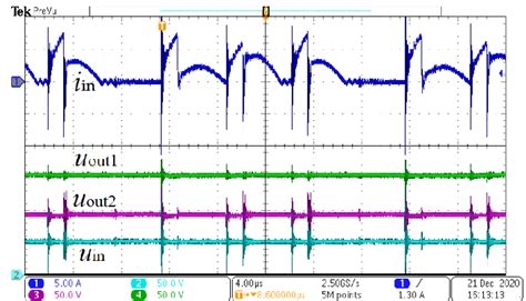 experimental waveforms of scvmg6s4 ch1 input current ch2 input