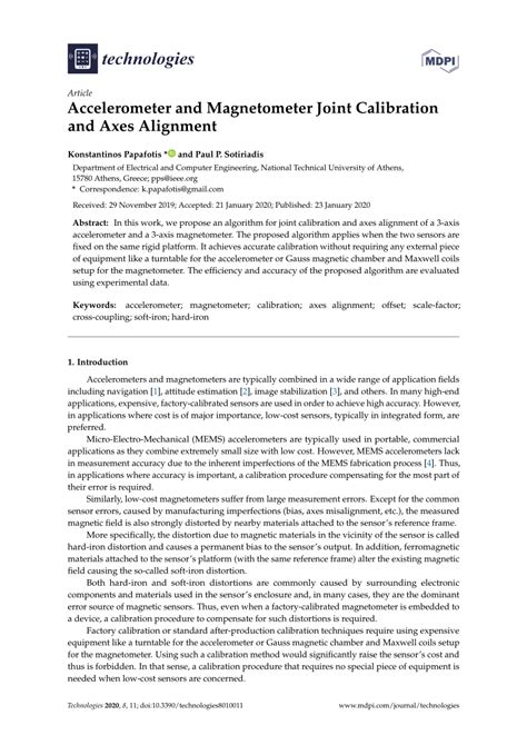 Pdf Accelerometer And Magnetometer Joint Calibration And Axes Alignment