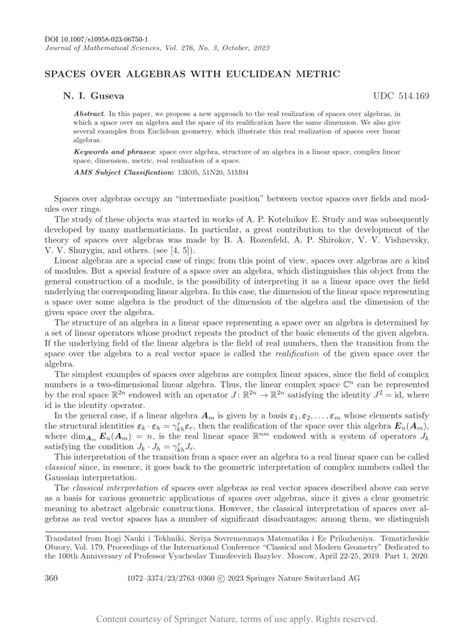 Spaces Over Algebras With Euclidean Metric