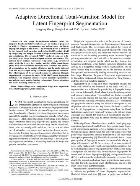 Pdf Adaptive Directional Total Variation Model For Latent Fingerprint