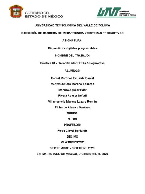 Practica 01 Decodificador Bcd A 7 Segmentos Pdf Electrónica Informática