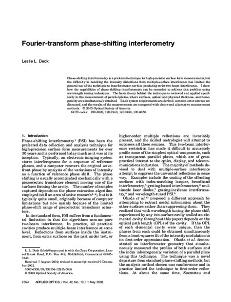 Pdf Fourier Transform Phase Shifting Interferometry