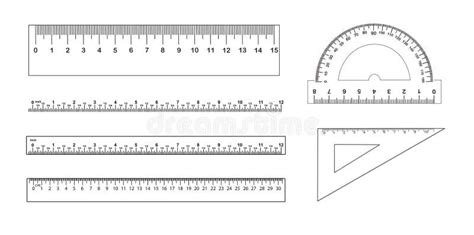 Rulers Triangle And Protractor On White Background Collage Illustration Stock Illustration
