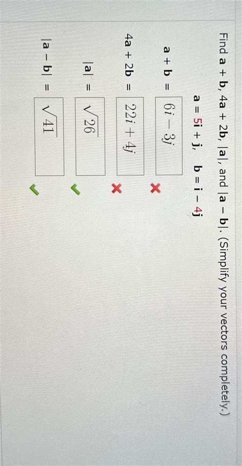 Solved Find A B 4a 2b A ﻿and A B Simplify Your