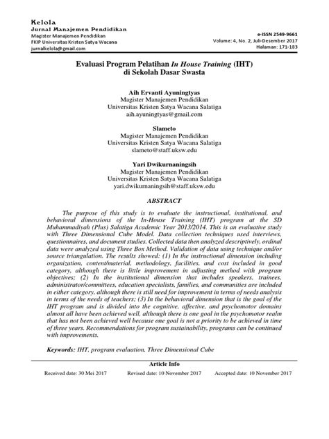 Evaluasi Program Pelatihan In House Training Iht D Pdf Cognition