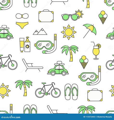 vector flat line art summer seamless pattern stock vector