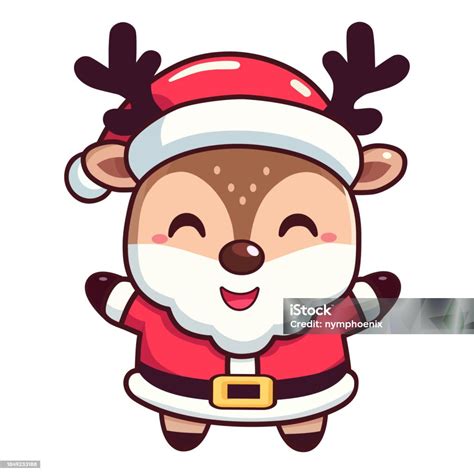 흰 수염을 가진 귀여운 순록 산타 모자를 쓰고 만화 캐릭터 벡터 일러스트 평면 디자인 12월에 대한 스톡 벡터 아트 및 기타 이미지 12월 가공의 인물 겨울 Istock