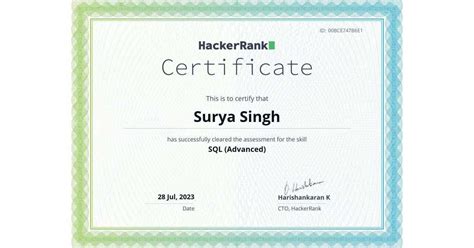 Surya Pratap Singh On Linkedin Hackerrank Skill Certificate