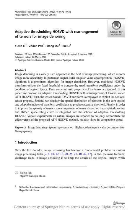 Adaptive Thresholding Hosvd With Rearrangement Of Tensors For Image