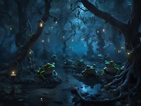 Frogs In Moon Night Premium Ai Generated Image