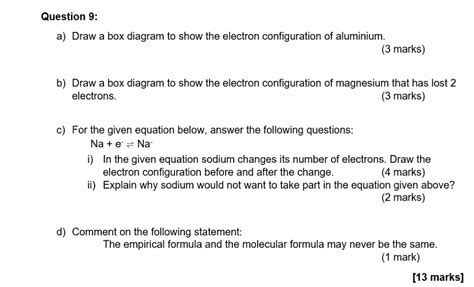 Question 9 A Draw A Box Diagram To Show The Electron Configuration Of Aluminium 3 Marks B