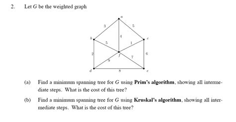Solved Let G Be The Weighted Graph Find A Minimum Spanning Tree For