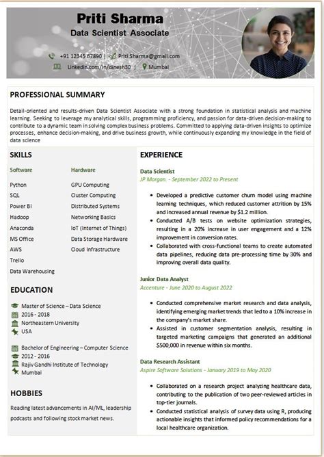 Data Scientist Associate Best Resume Format