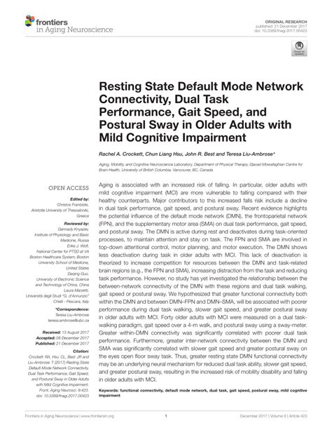 Pdf Resting State Default Mode Network Connectivity Dual Task