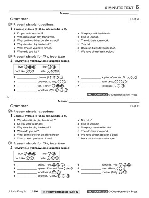 Link L4 U6 5min Test Grammar Pdf Cuisine Foods