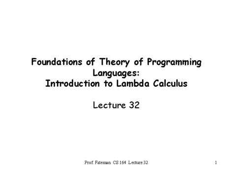 Foundations Of Theory Of Programming Languages Introduction To