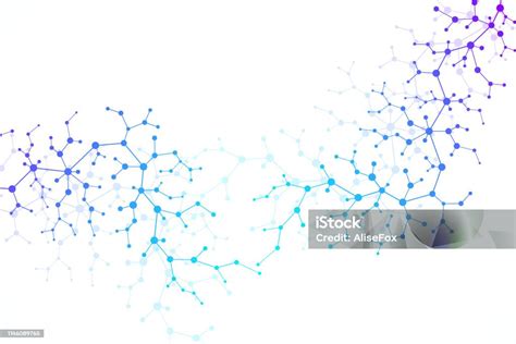 의학 과학 기술 화학에 대 한 과학적인 분자 배경 벽지 또는 Dna 분자 Dna 디지털 시퀀스 코드 구조와 배너 벡터 기하학적 동적 그림 신경세포에 대한 스톡 벡터 아트 및