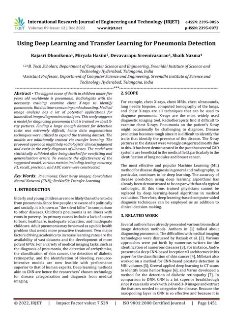 Using Deep Learning And Transfer Learning For Pneumonia Detection Pdf