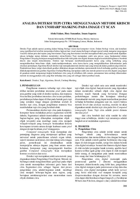 Pdf Analisa Deteksi Tepi Citra Menggunakan Metode Krisch Dan Unsharp Masking Pada Image Ct Scan