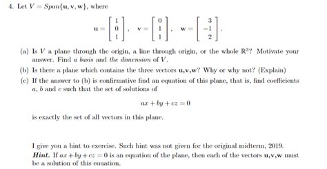 Solved Et V Span U V W Where Chegg Com