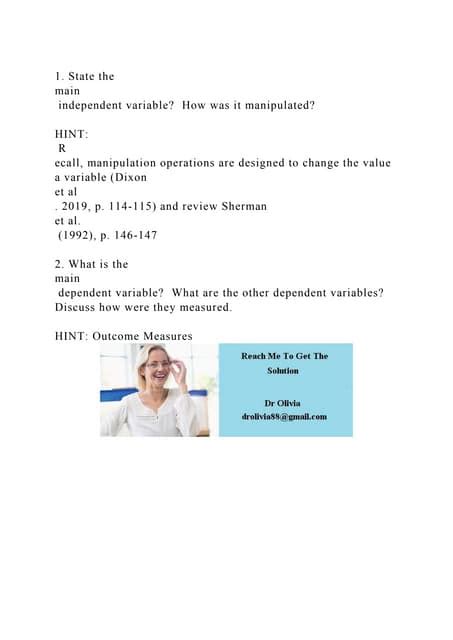 1 State The Main Independent Variable How Was It Manipulateddocx