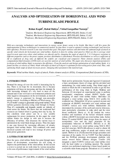 Pdf Analysis And Optimization Of Horizontal Axis Wind Turbine Blade Profile