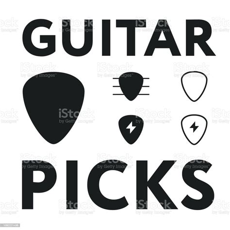 기타는 중재자 하드 록 문자열을 선택 합니다 벡터 플랫 라인 스트로크 아이콘 그림 기타 피크에 대한 스톡 벡터 아트 및 기타