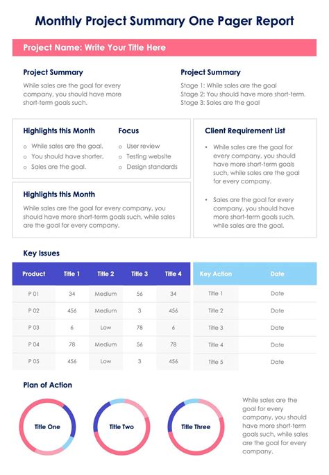 Red Monthly Project Summary One Pager Report Document Infografolio