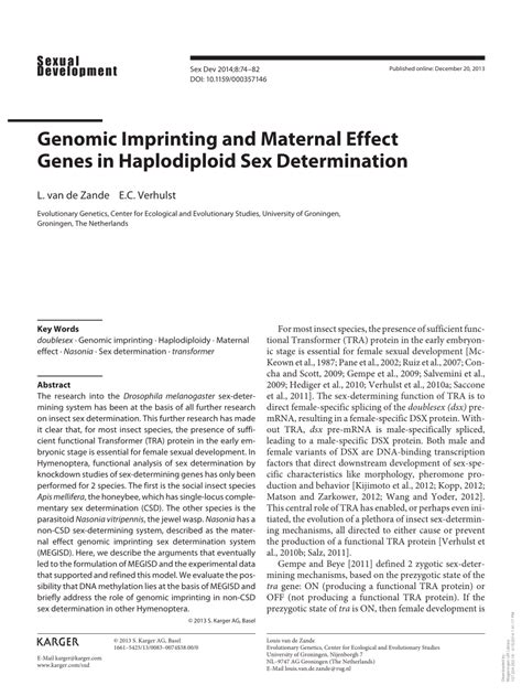 Pdf Genomic Imprinting And Maternal Effect Genes In Haplodiploid Sex