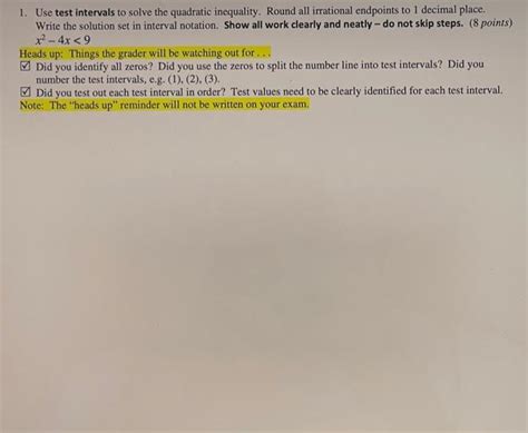 Solved 1 Use Test Intervals To Solve The Quadratic
