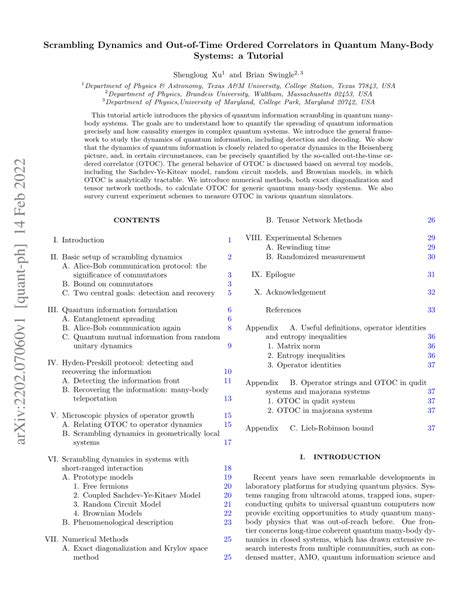 Pdf Scrambling Dynamics And Out Of Time Ordered Correlators In Quantum Many Body Systems A