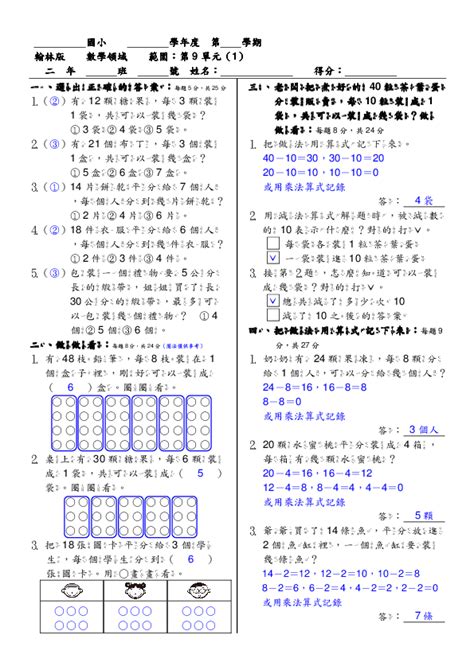 國小 數學 2下 單元九 分裝與平分 ShareClass