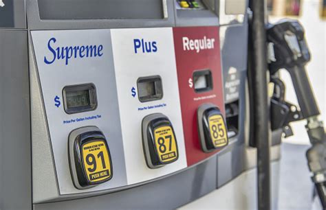 Fuel Pump At Gas Station Showing Different Types Of Gasoline And Diesel