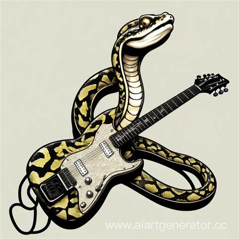 Python Coiled Around Electric Guitar Neck AI Art Generator