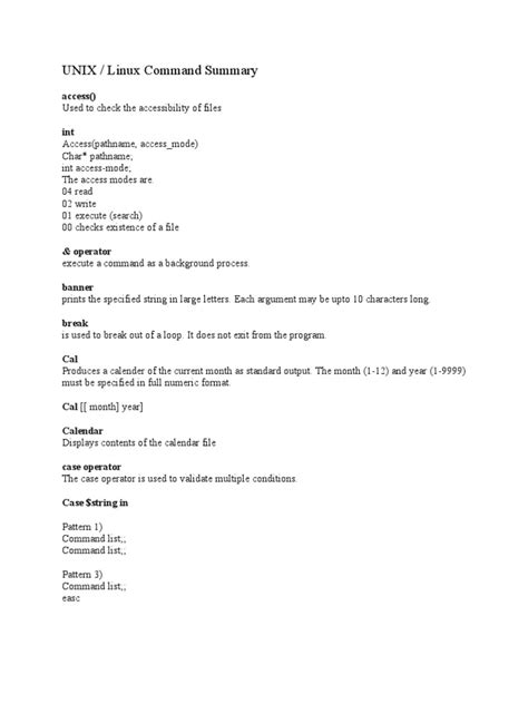 Unix And Linux Commands Summary Pdf Command Line Interface Filename
