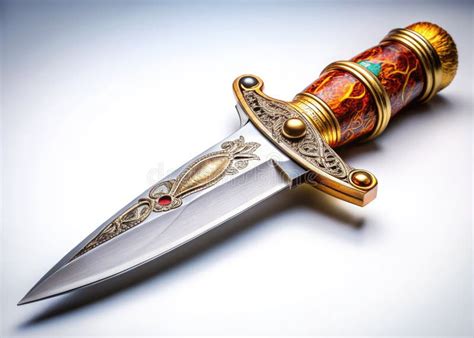 A Gleaming Medieval Dagger Exquisitely Honed Steel Isolated On Pristine