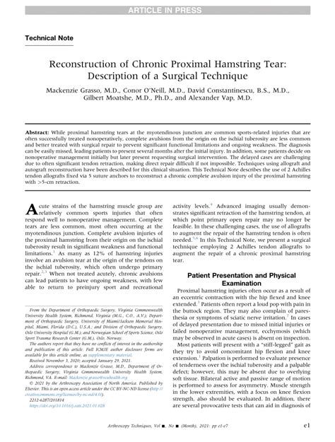 Pdf Reconstruction Of Chronic Proximal Hamstring Tear Description Of A Surgical Technique