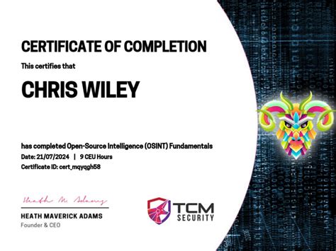 Completed Osint Course From Tcm Security Chris Wiley Posted On The Topic Linkedin