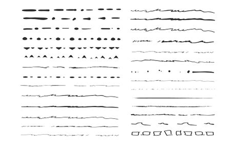 예술펜 브러쉬 세트 낙서 잉크 브러시 벡터 그런지 브러시 집합입니다 마커의 스트로크의 컬렉션입니다 물결 모양의 수평 선 세트 개체 그룹에 대한 스톡 벡터 아트 및 기타