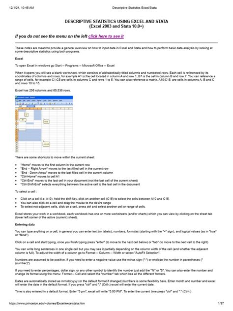 Descriptive Statistics Excel Stata Last Experiment Pdf Mean Standard Deviation