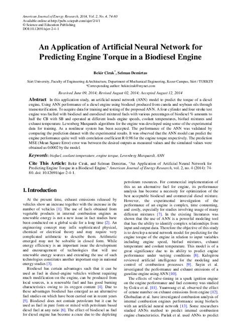 Pdf An Application Of Artificial Neural Network For Predicting Engine