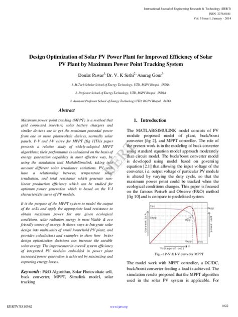 Pdf Design Optimization Of Solar Pv Power Plant For Improved